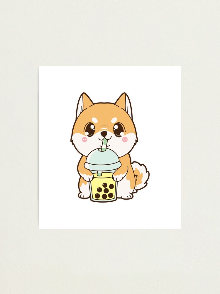 "Kawaii Cute Boba Shiba Inu Dog Yellow Bubble Pearl Milk Tea ...