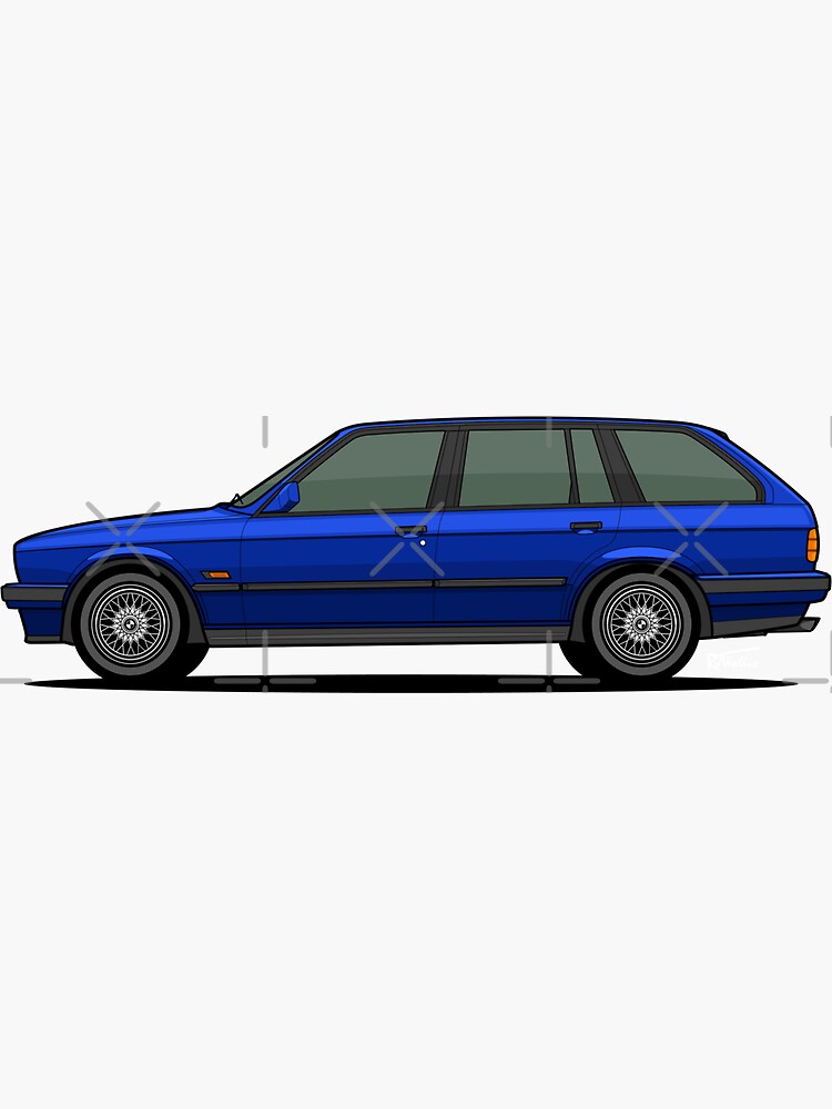 "E30 Touring single side view illustration - Blue" Sticker for Sale by ...