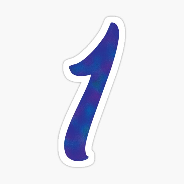 "Handwritten Cursive Rainbow Blue Metal Number 1" Sticker by ...