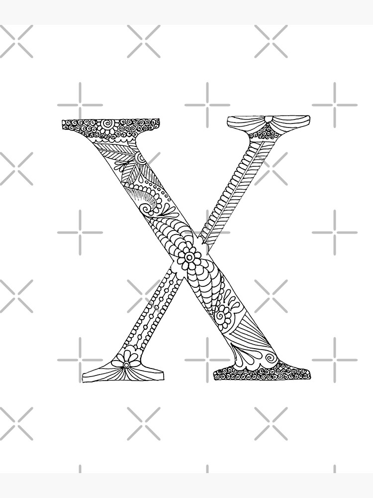 "Henna Alphabet X / Henna Letter X - Black Henna Line Art" Art Print by ...