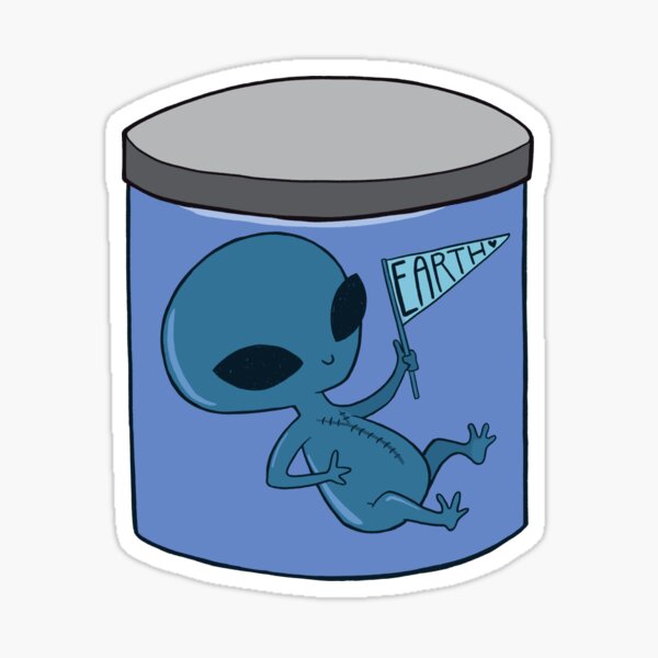 "Blue Alien in a Jar" Sticker by CultHeroClub | Redbubble