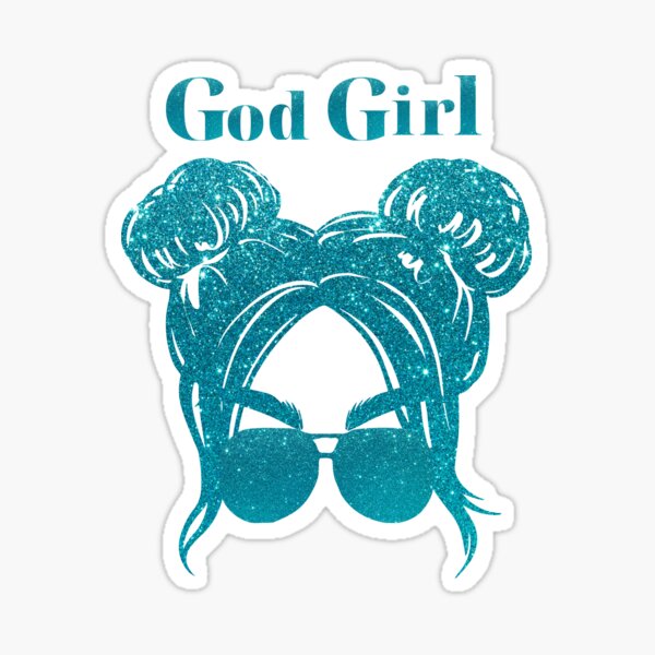 "Blue Glitter "God Girl" Woman/Girl with sunglasses Design" Sticker for ...
