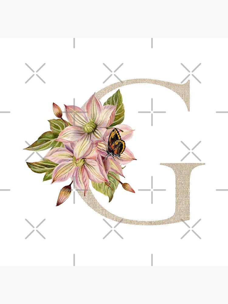 Póster «Letra G beige vintage con flores y hojas abstractas. Monograma ...