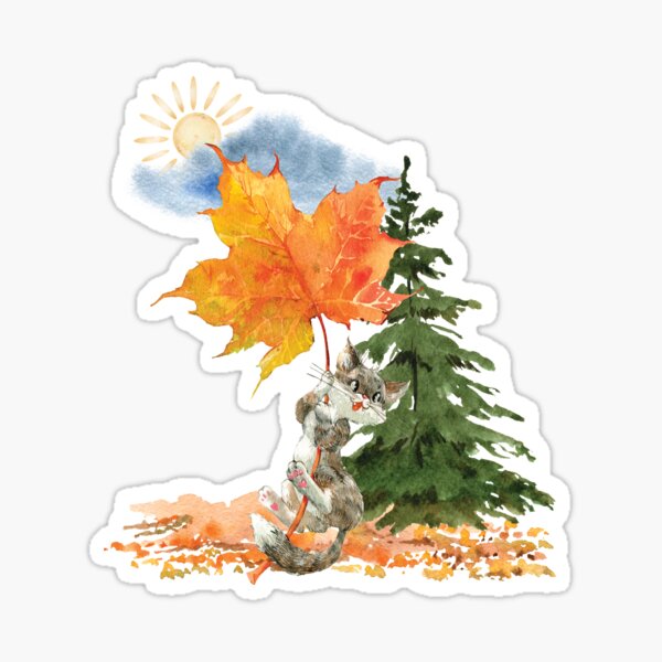 "Cute cat Autumn - forrest - sun - cloud - succulent " Sticker by ...