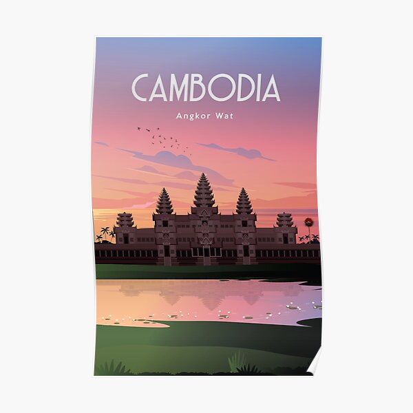 "cambodia travel poster sunset wall art" Poster for Sale by ...