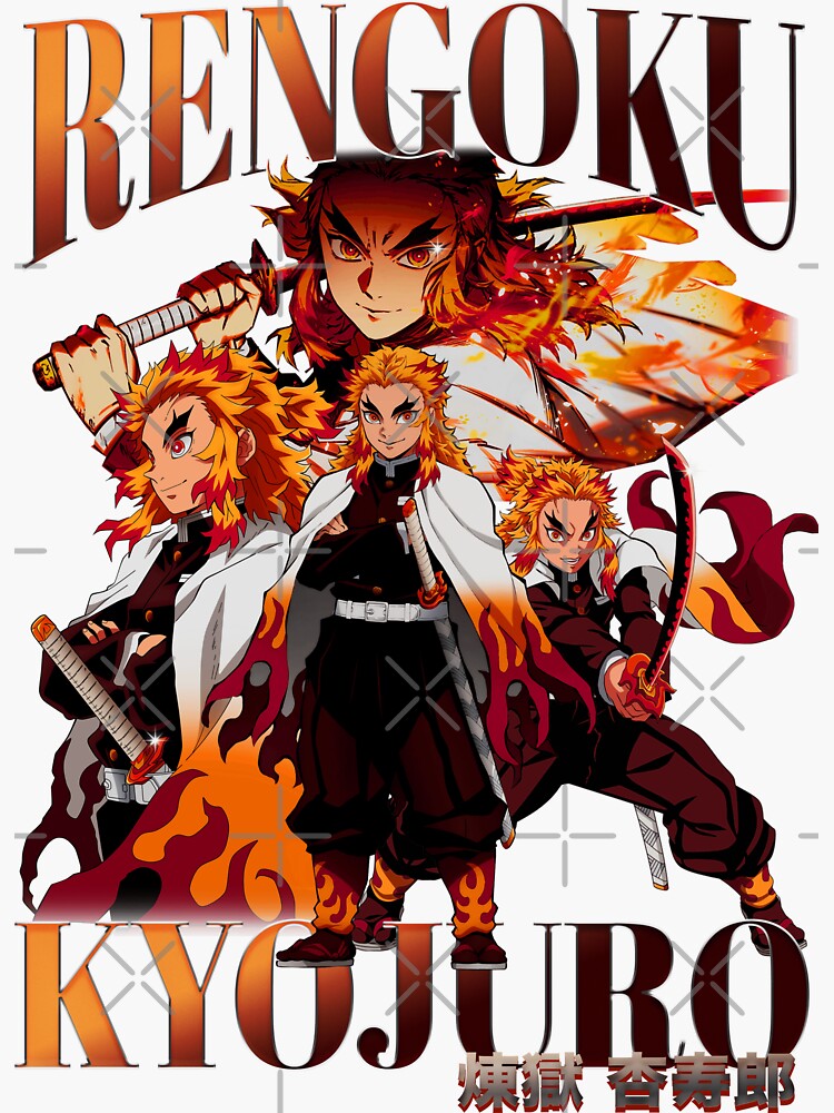 "Kyojuro Rengoku Demon Slayer 90s graphic Bootleg tee design " Sticker ...