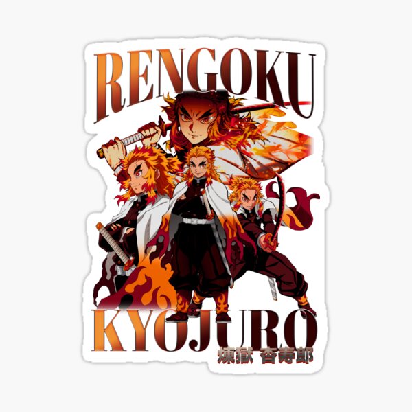 "Kyojuro Rengoku Demon Slayer 90s graphic Bootleg tee design " Sticker ...
