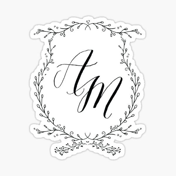 "AM - Monogram A M with delicate twig frame" Sticker for Sale by ...