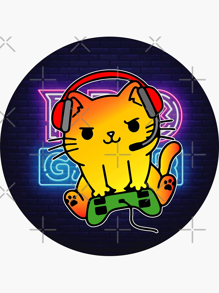 "cat gamer,cat gamer pro,cat play" Sticker by Boulatali6 | Redbubble