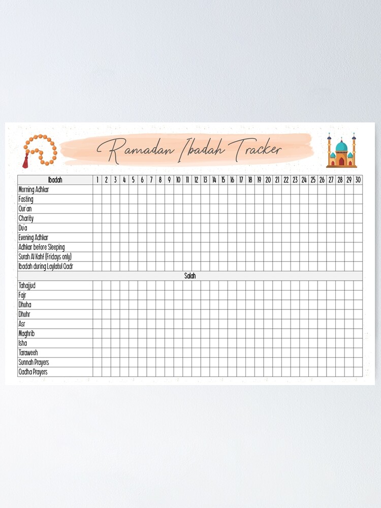 "Ramadan Ibadah Tracker | Ramadhan Mubarak Duas" Poster for Sale by ...