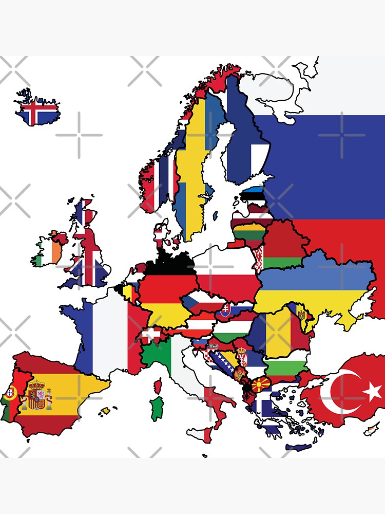 Imán for Sale con la obra «Mapa simple de Europa con banderas de países» de PanosTsalig | Redbubble
