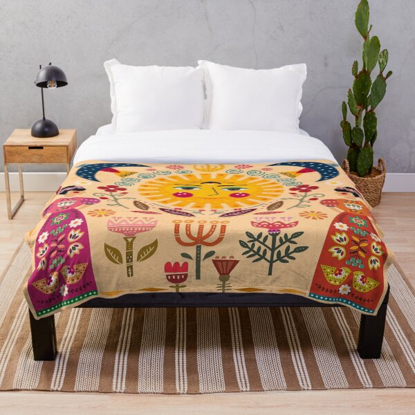 "Folk Art Inspired By The Fabulous Frida" Throw Blanket for Sale by ...