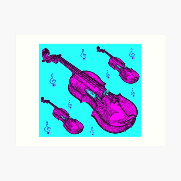 "Artsy Hot Pink Violins on a Light Blue Background Design" Art Print ...
