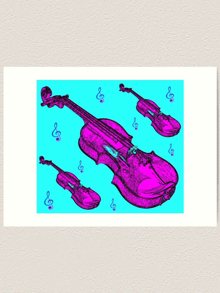 "Artsy Hot Pink Violins on a Light Blue Background Design" Art Print ...