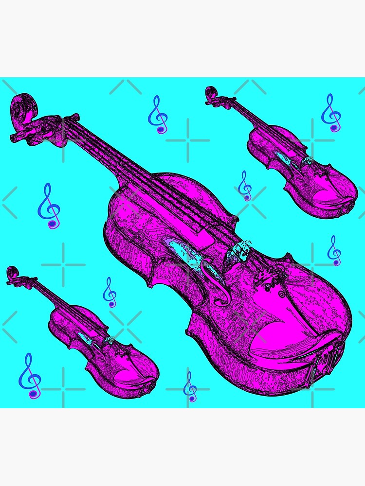 "Artsy Hot Pink Violins on a Light Blue Background Design" Poster for ...