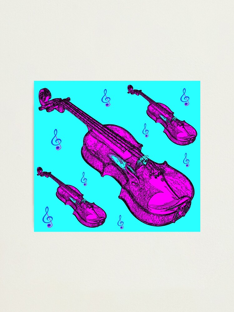 "Artsy Hot Pink Violins on a Light Blue Background Design" Photographic ...