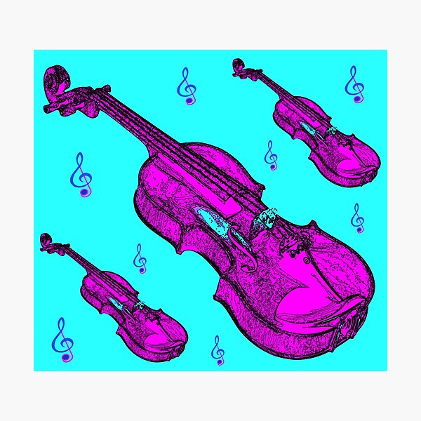 "Artsy Hot Pink Violins on a Light Blue Background Design" Photographic ...