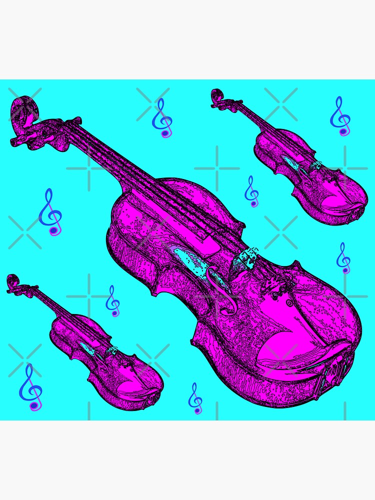 "Artsy Hot Pink Violins on a Light Blue Background Design" Sticker by ...
