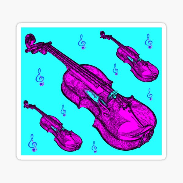"Artsy Hot Pink Violins on a Light Blue Background Design" Sticker by ...