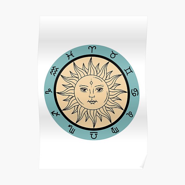 "Zodiac Astrology Sign Symbols Celestial Sun Face" Poster by ...