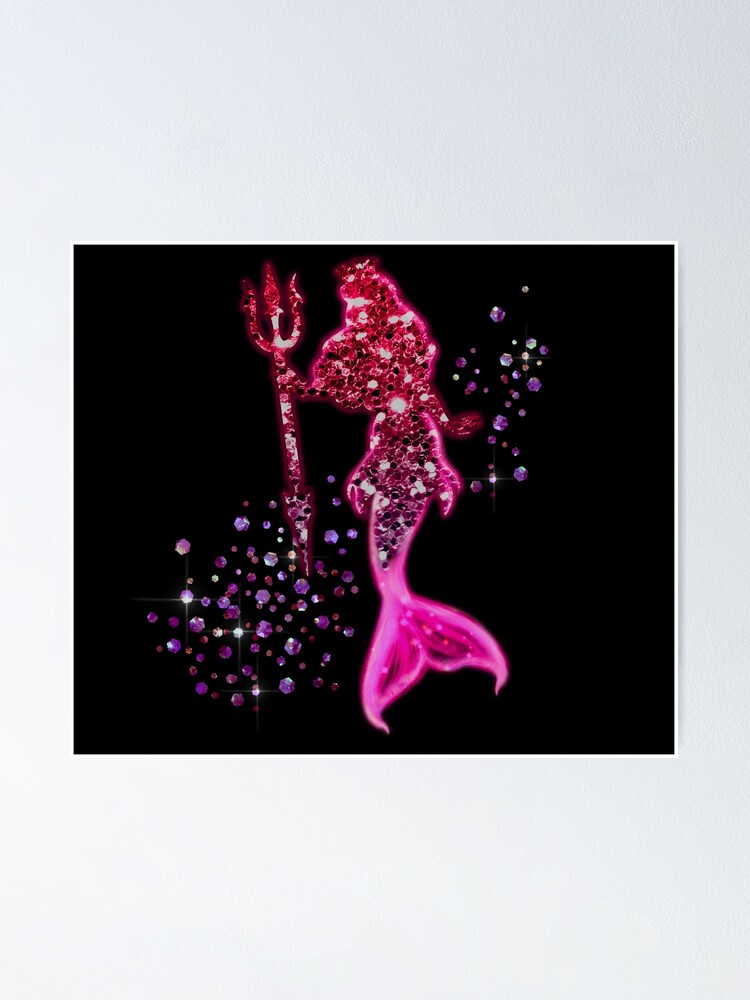 "Pink Sparkle Mermaid with Triton " Poster for Sale by BadassBazaar ...