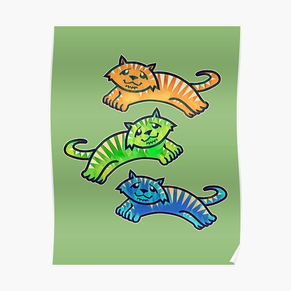 "Colourful leaping cats - cute cats" Poster for Sale by squarecloud ...