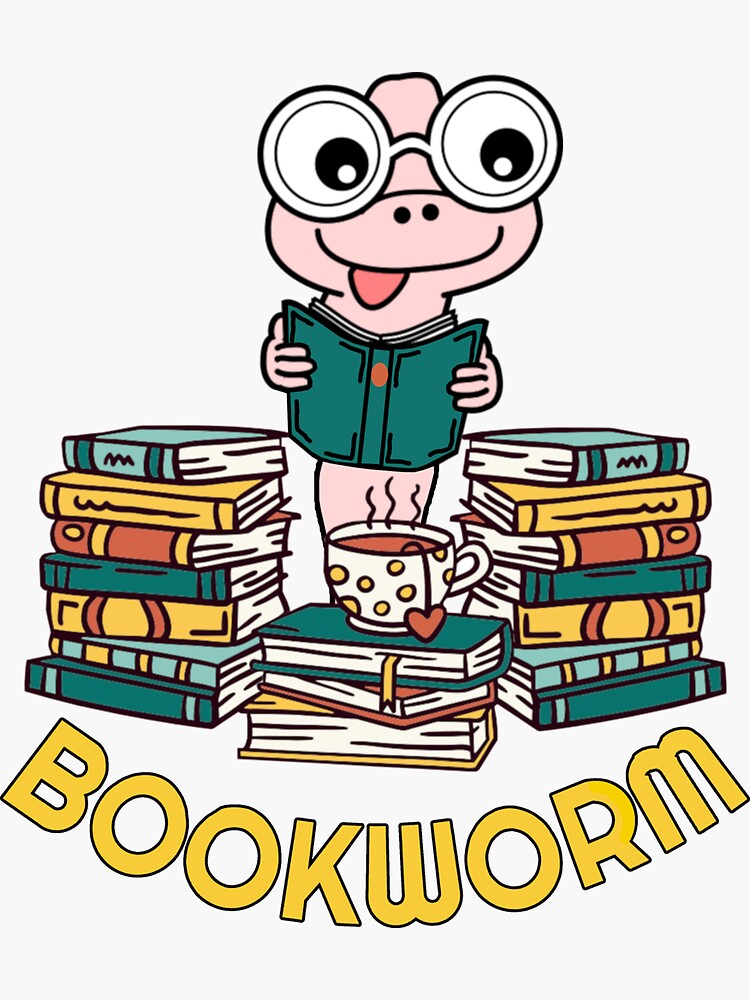 "Happy bookworm in their element." Sticker by Ideallity | Redbubble