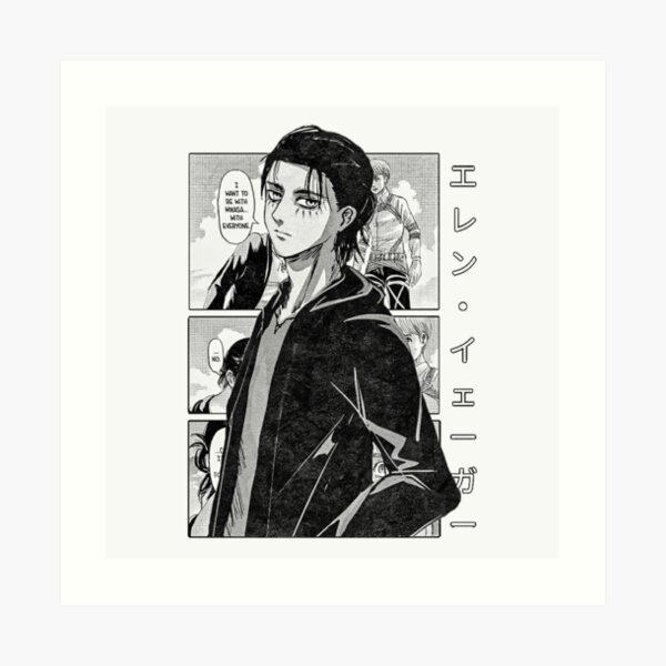 "Attack On Titan Shonen Anime Eren Yeager Manga Panel Art B&W" Art ...