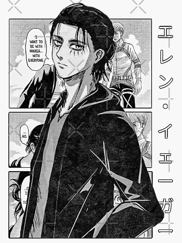 "Attack On Titan Shonen Anime Eren Yeager Manga Panel Art B&W" Sticker ...