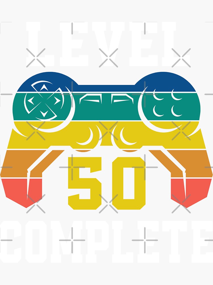 "Level 50 Complete, Retro Video Gamer 50th Birthday" Sticker by Fabvity ...