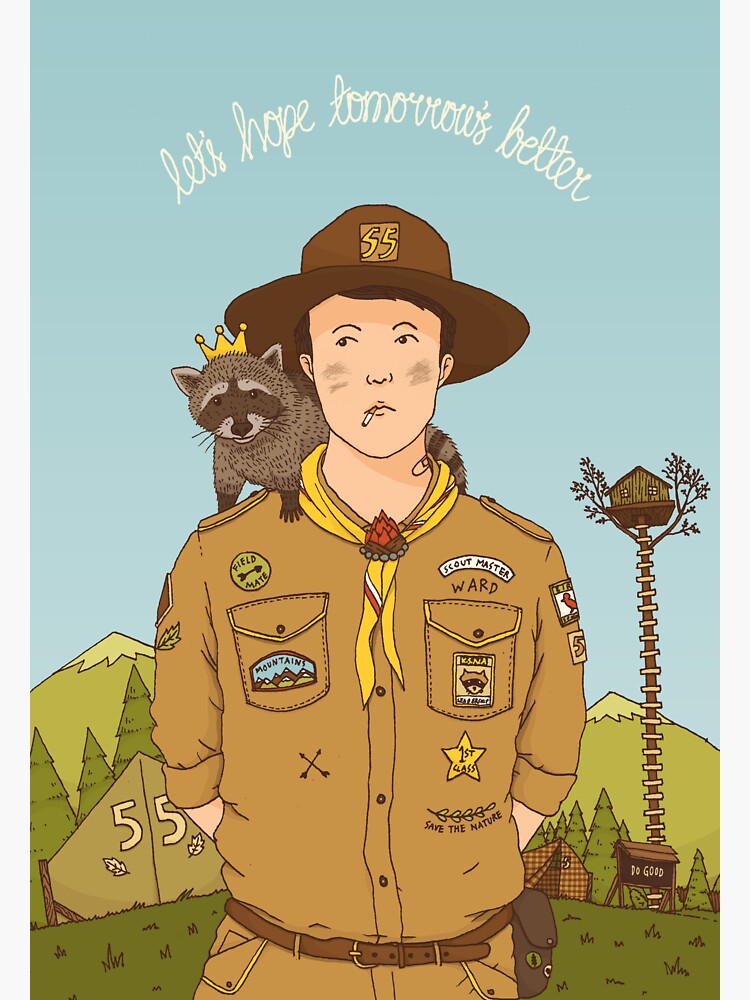 "Scoutmaster Ward & King Racoon" Sticker for Sale by breathlessmouse ...