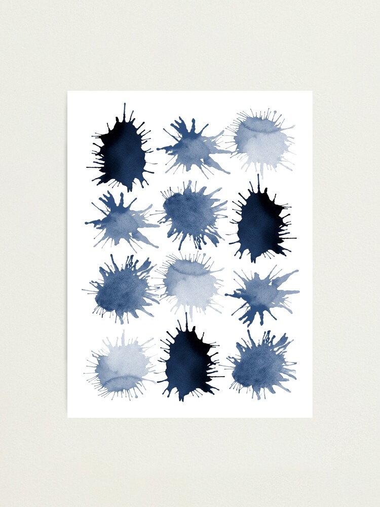 "Indigo Blue Watercolor Splatter Splotches Ink" Photographic Print for ...