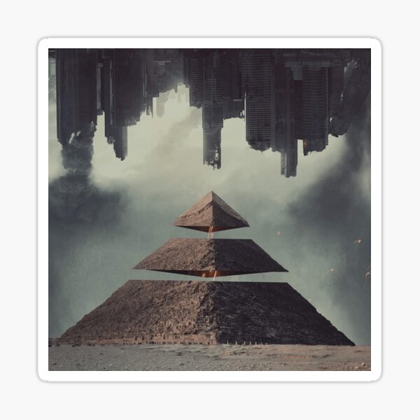 "egypt pyramid with inverted town in cloudy weather and smoke" Sticker ...
