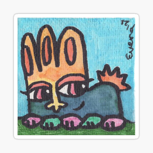 "Orange and Dark Teal Bunny with Pink and Green Feet" Sticker by ...