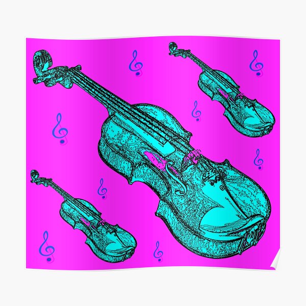 "Artsy Baby Blue Violins on a Hot Pink Background Design" Poster for ...