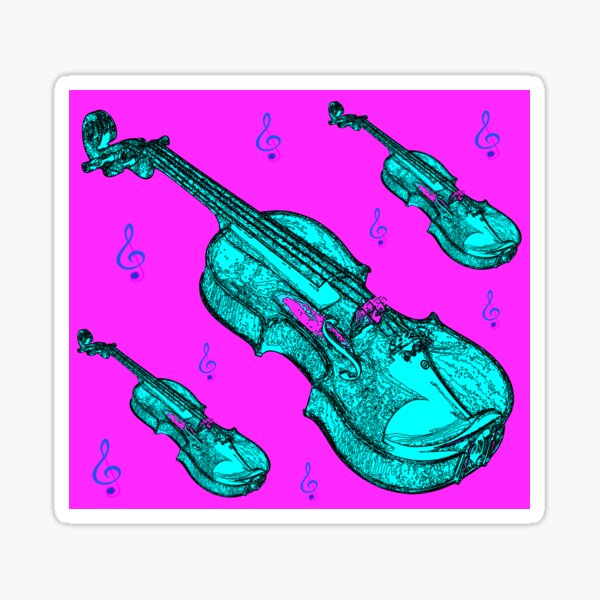 "Artsy Baby Blue Violins on a Hot Pink Background Design" Sticker for ...