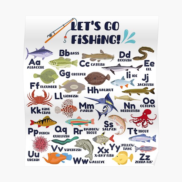 "Let's Go Fishing Fish Alphabet, Fish A-Z, Fishing ABC, Outdoorsman ...