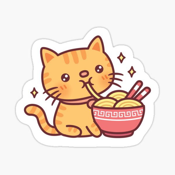"Cute Tabby Cat Slurping Ramen Noodles" Sticker for Sale by rustydoodle ...