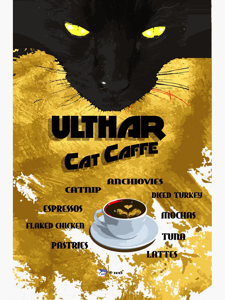 "Ulthar Cat Caffe Sticker" Sticker by AlejandraAcuna | Redbubble