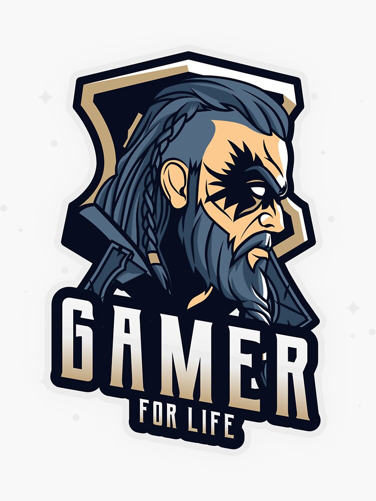 "Gamer for Life with Ancient Nordic Warrior" Sticker for Sale by ...