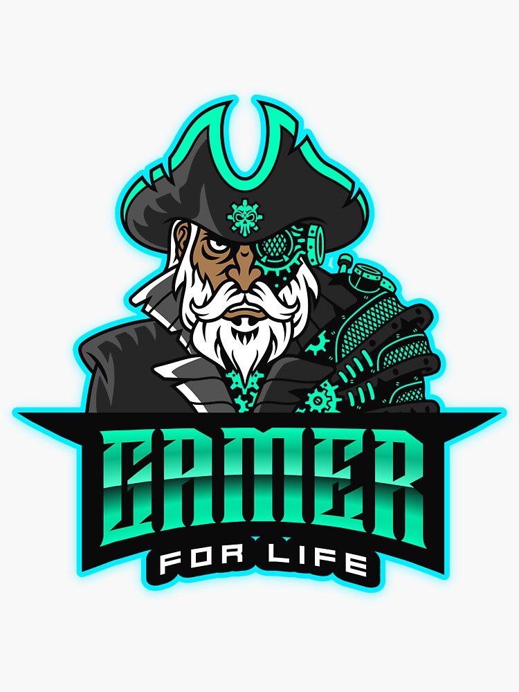 "Gamer for Life with Pirate Robot" Sticker for Sale by PRIVARSHU ...