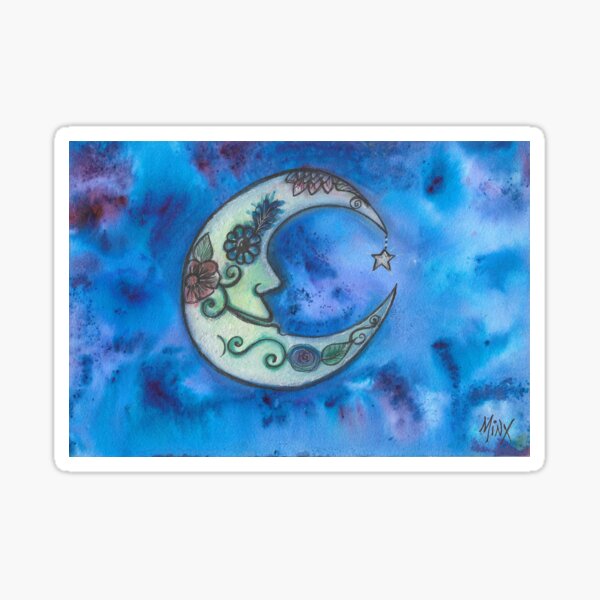 "hippy moon" Sticker by CraftyminxArt | Redbubble