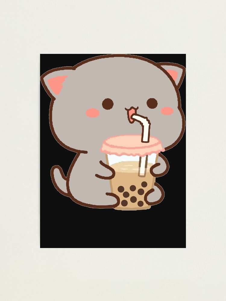 "cat drinking bubble tea Sticker" Photographic Print for Sale by ...