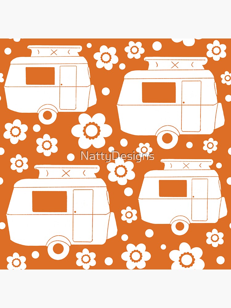 "Daisy Polka Dot Vintage Caravan Pattern in Orange and White" Sticker ...