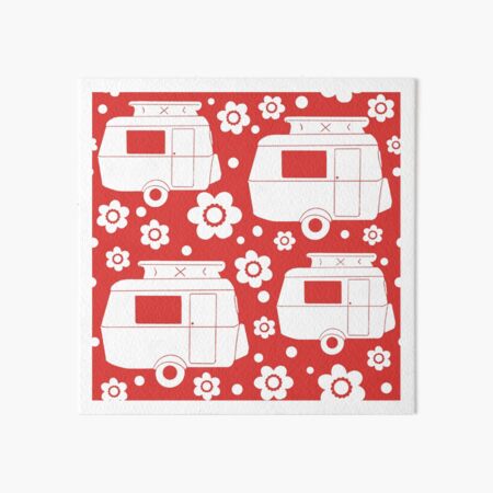 "Daisy Polka Dot Vintage Caravan Pattern in Red and White" Art Board ...