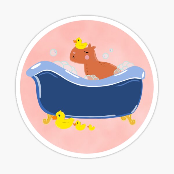 "Capybara Taking a Bubble Bath with a Rubber Duck " Sticker for Sale by ...