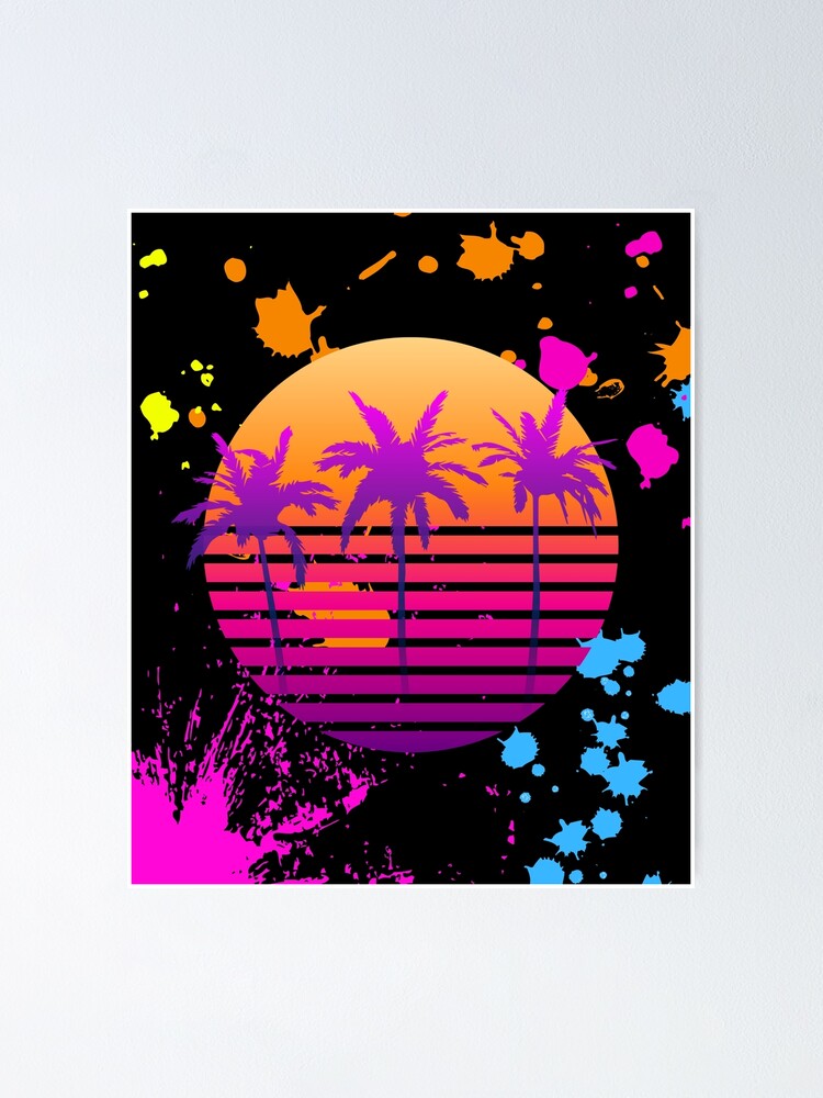 "80s Retro Sunset Palm Splatter" Poster for Sale by SugarHammer | Redbubble