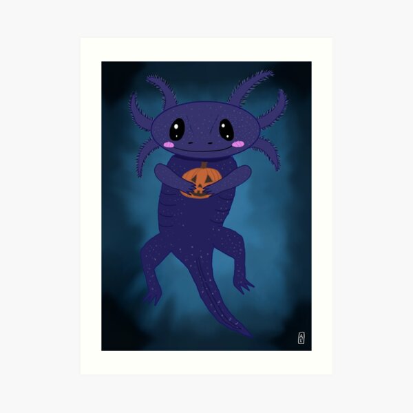 "Jack o' Lantern Axolotl (No writing) " Art Print for Sale by ...