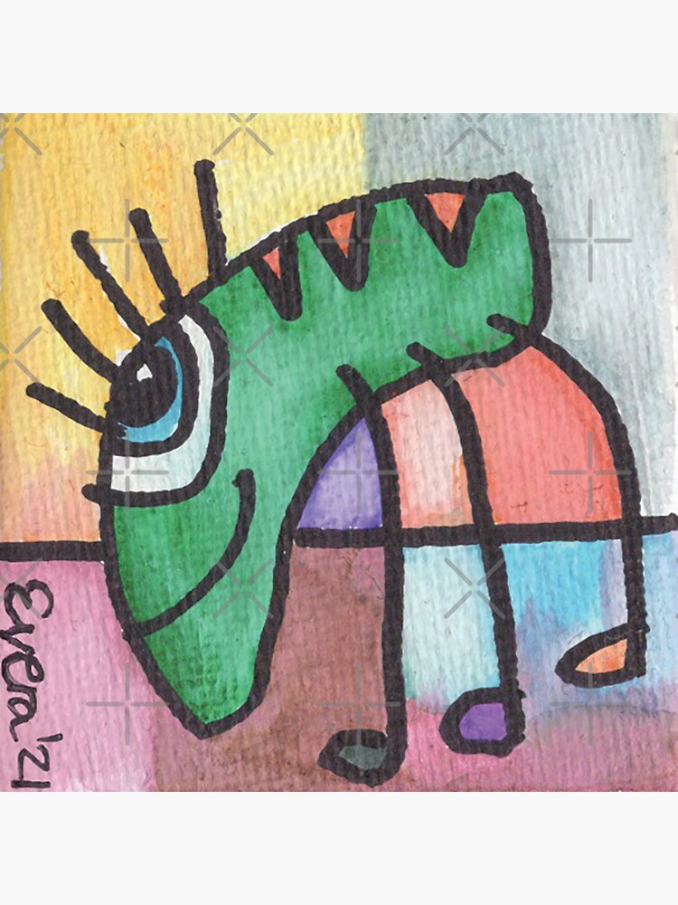 "Green Critter with Orange Stripes on Multicolored Checkered Background ...