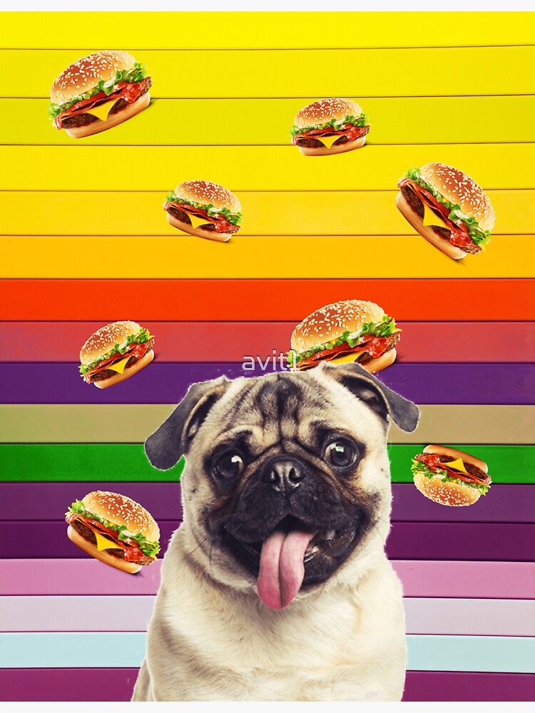 "Pug and burgers, Pug collage art" Sticker by avit1 | Redbubble